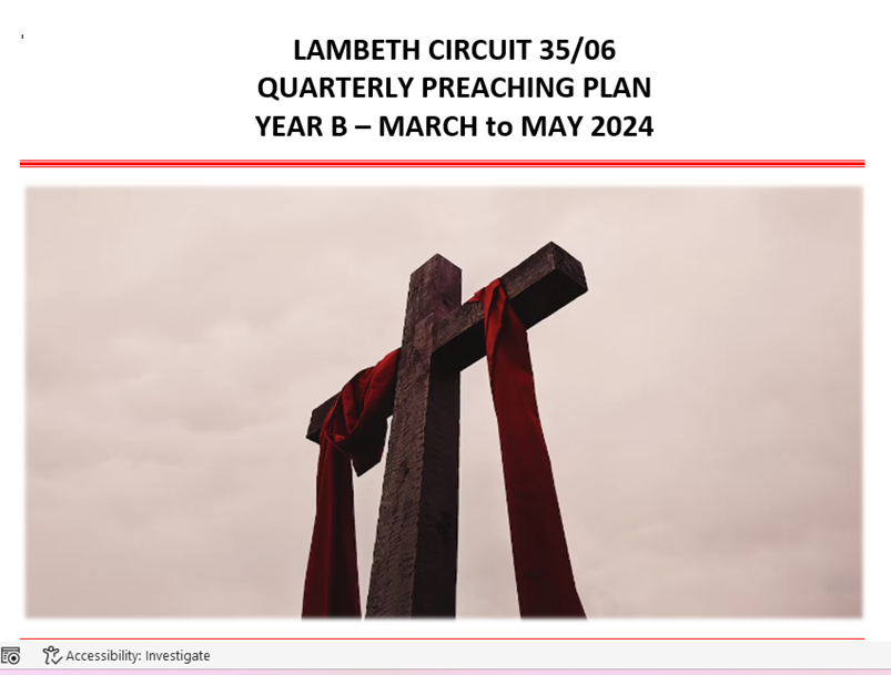 Quarterly Preaching Plan | Lambeth Methodist Circuit